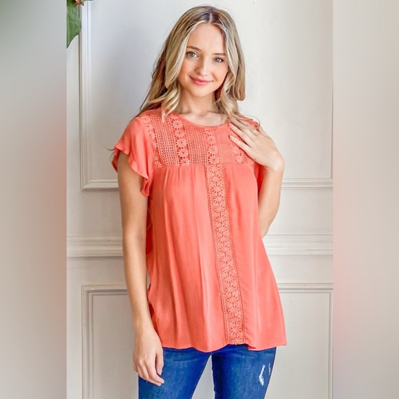 And The Why | Tops | And The Why Lace Detail Ruffle Short Sleeve Blouse ...